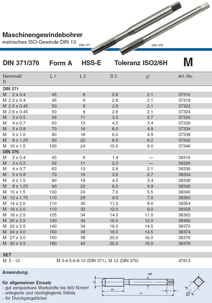 VÖLKEL M2-30, Form A, metrisches ISO Gewinde, DIN 371/376 ...