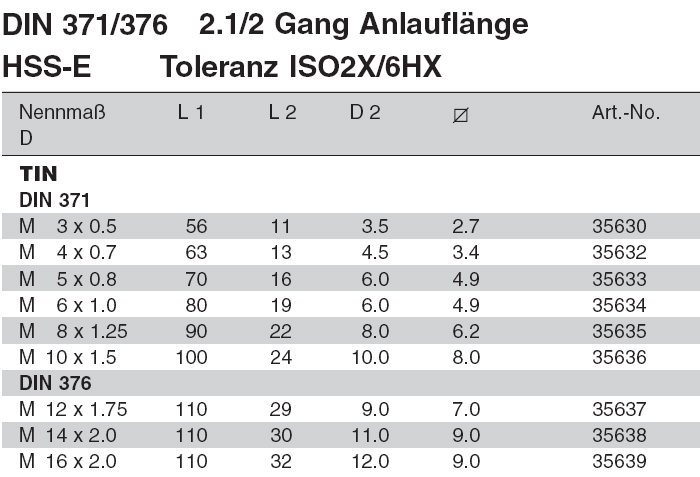 M 3 - 16, HSS-E, TIN, Toleranz ISO2X/6HX, ISO-Gewinde DIN 13